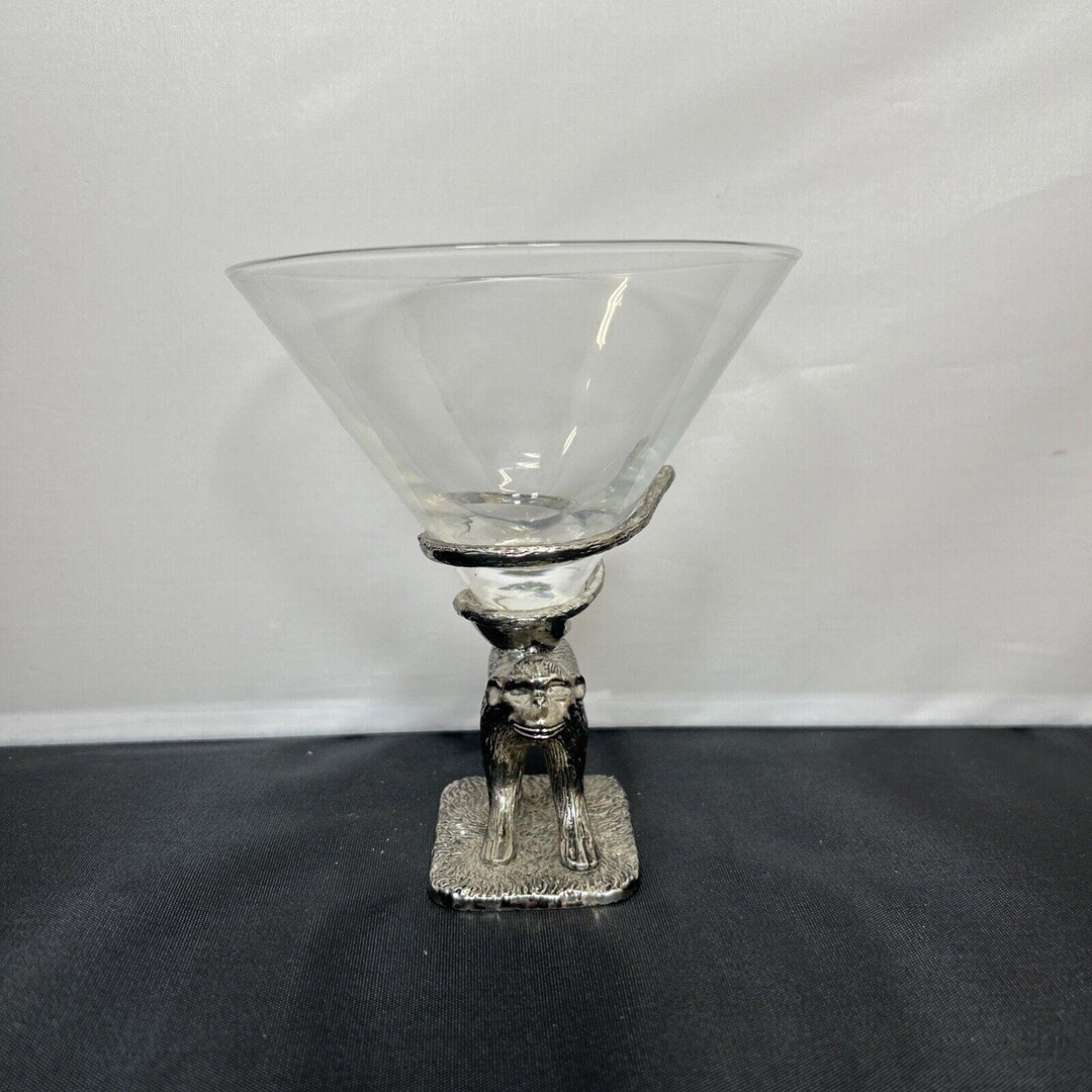 Pottery Barn Monkey Martini Glass Silver Metal Glass Bar 5" Tall Bnfts ...