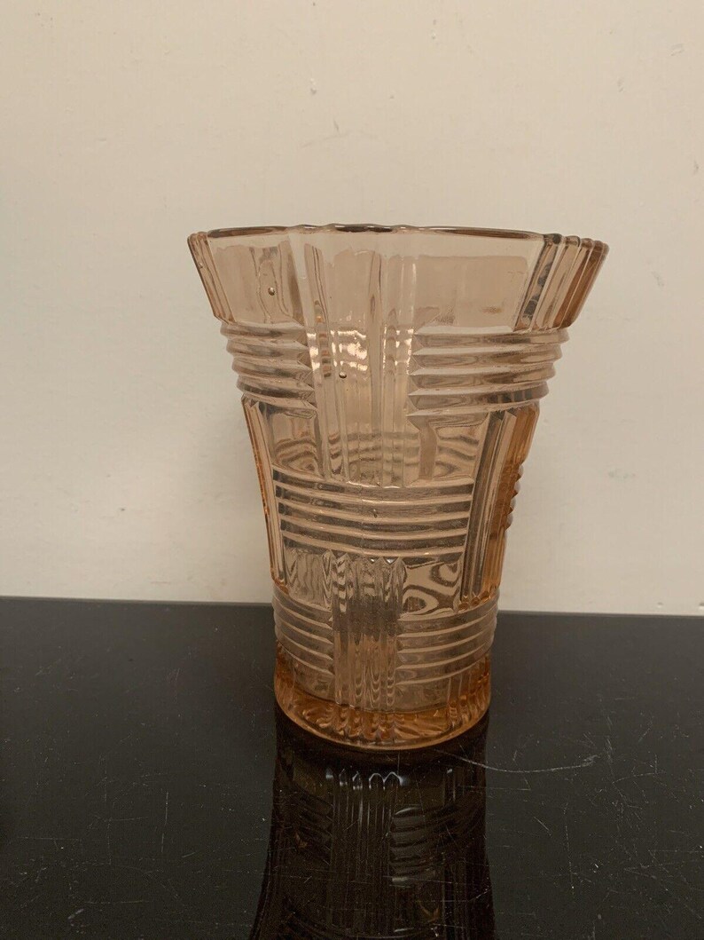 Vintagepink Depression Glass Vase Basket Weave Pattern 6 3/4" Bnfts ...