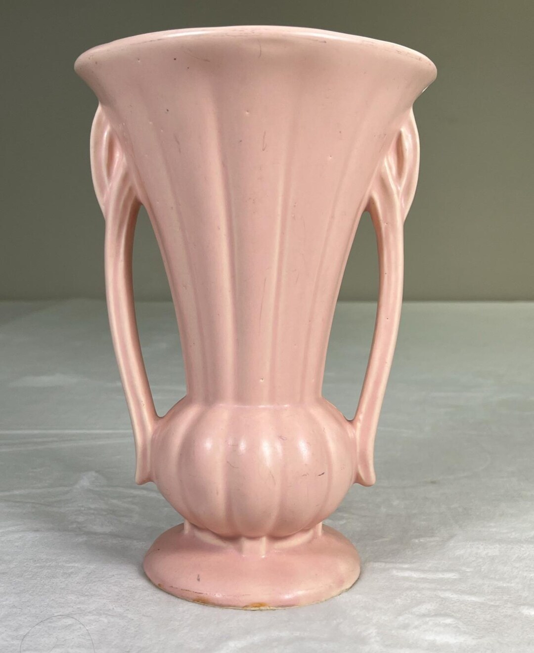 Large Vintage Signed Mccoy Art Pottery Handled Vase in Peach 9.25 ...