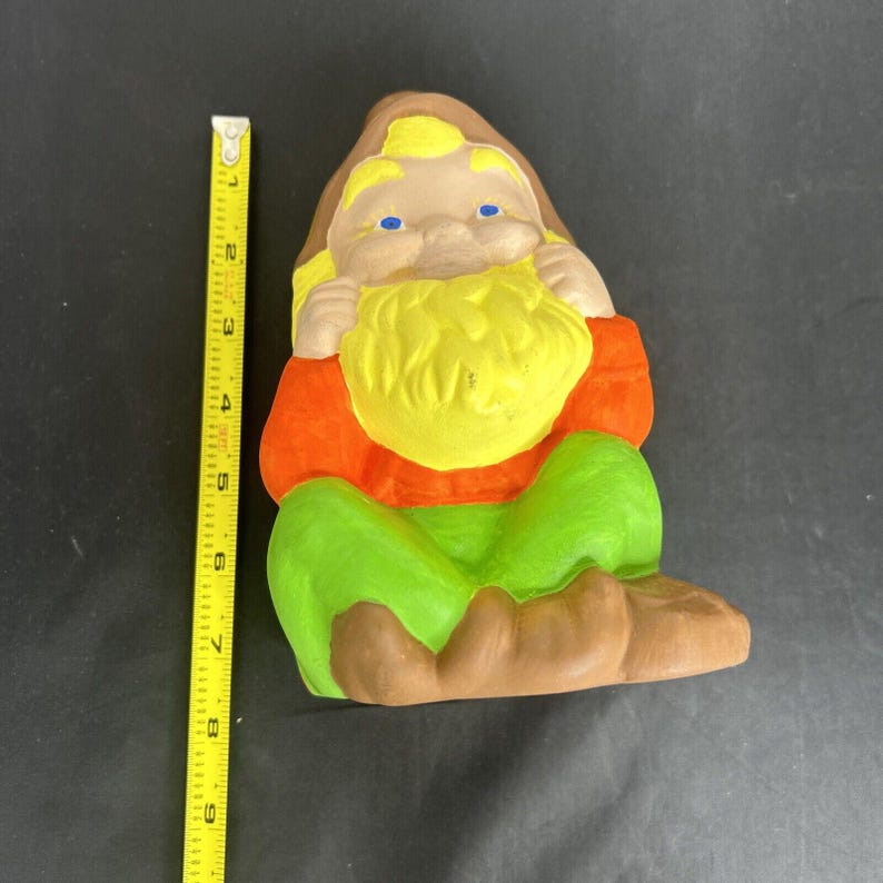 Set of 3 Vintage Garden Gnomes 1970's Hand Painted Ceramic Relaxing ...