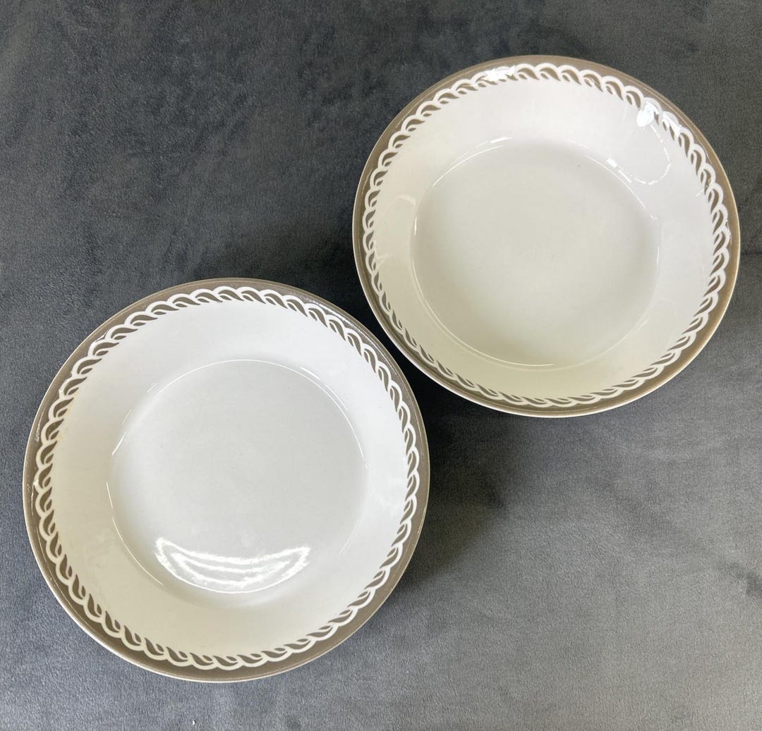 2) Syracuse China Syralite Laguna Tan Wave Rim 7" Cereal Bowls ...