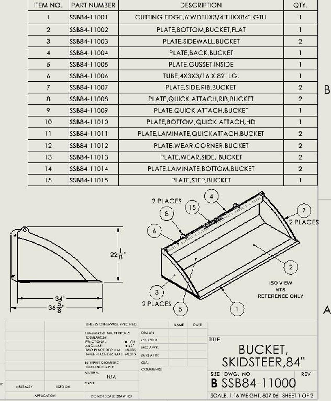 Skidsteer Bucket 84" Plans | DXF and Drawings - Etsy