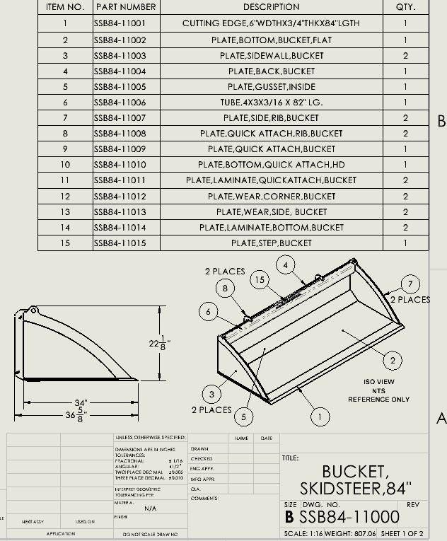 Skidsteer Bucket 84" Plans | DXF and Drawings - Etsy