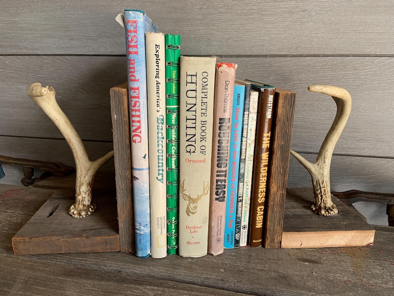 Real Deer Antler Book Ends Made From Reclaimed Barn Wood - Etsy