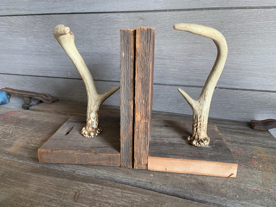 Real Deer Antler Book Ends Made From Reclaimed Barn Wood - Etsy