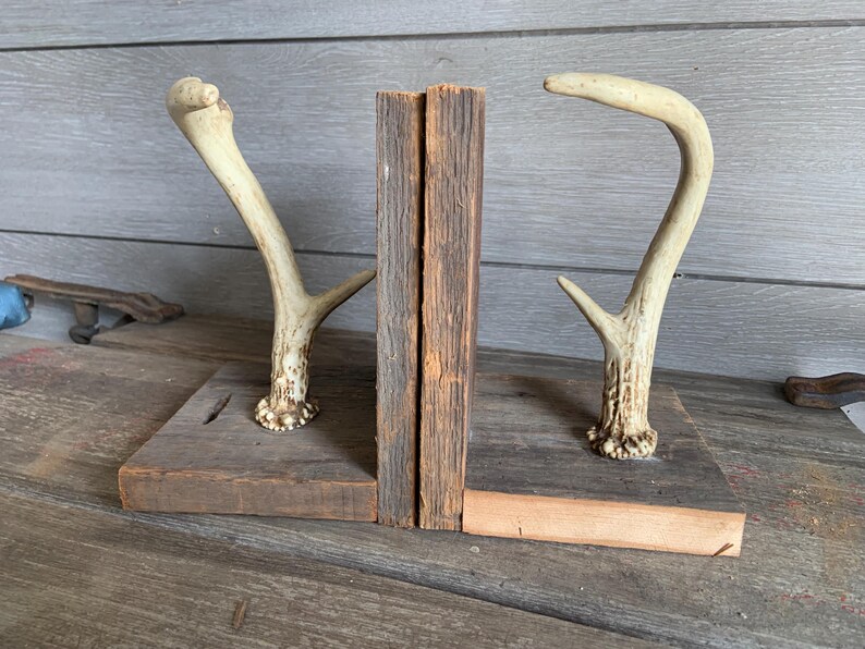 Real Deer Antler Book Ends Made From Reclaimed Barn Wood - Etsy
