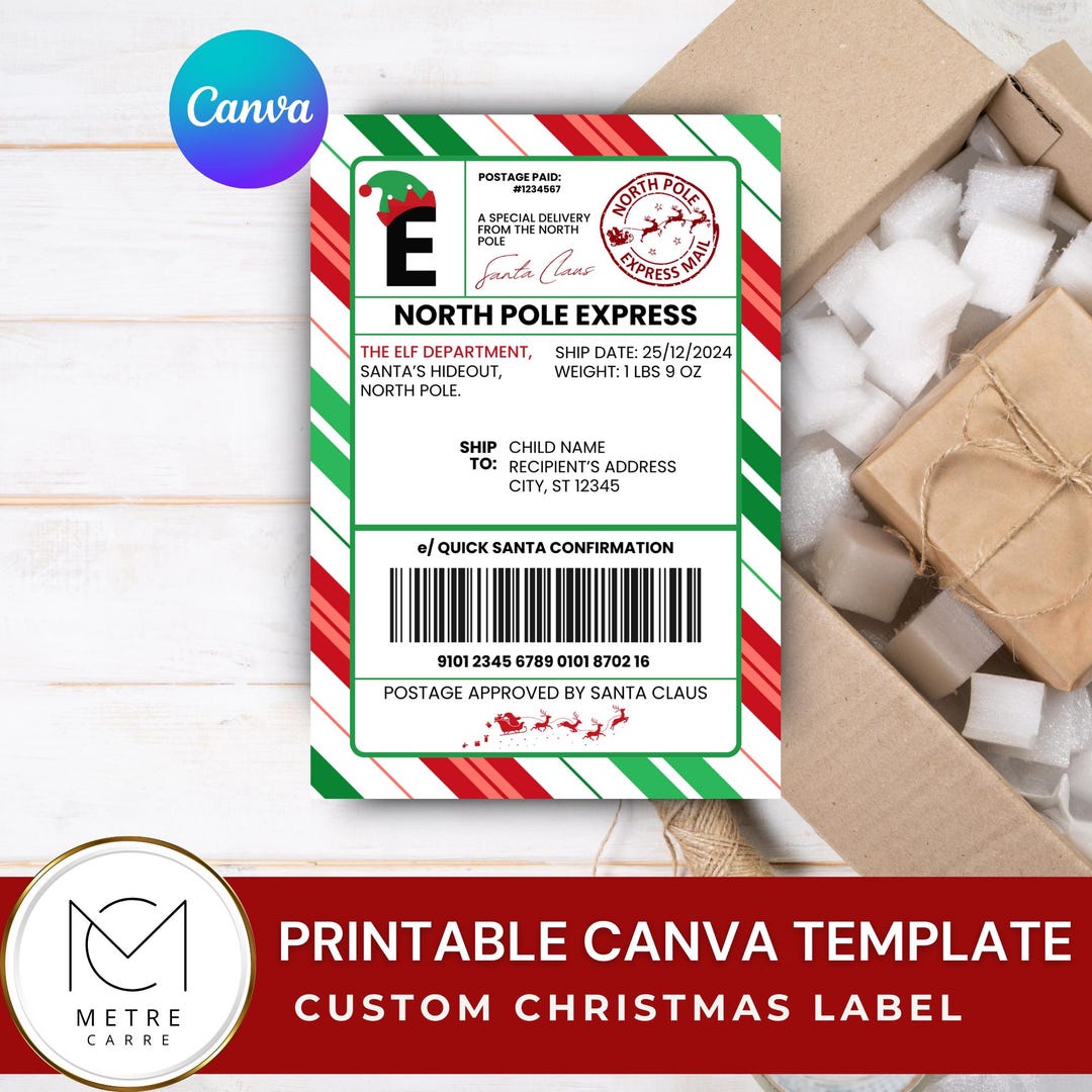 Custom Christmas Shipping Label Canva Template | Printable North Pole ...