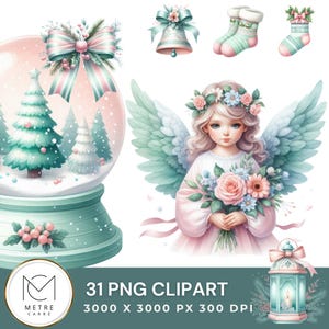 Pastel Mint & Pink Christmas Clipart Bundle 31 PNG Designs Cute ...
