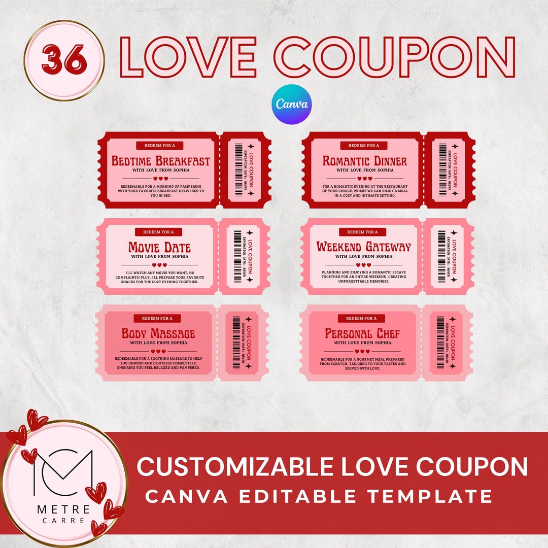 Editable Retro Love Coupon Template, Printable Love Voucher | Valentine ...