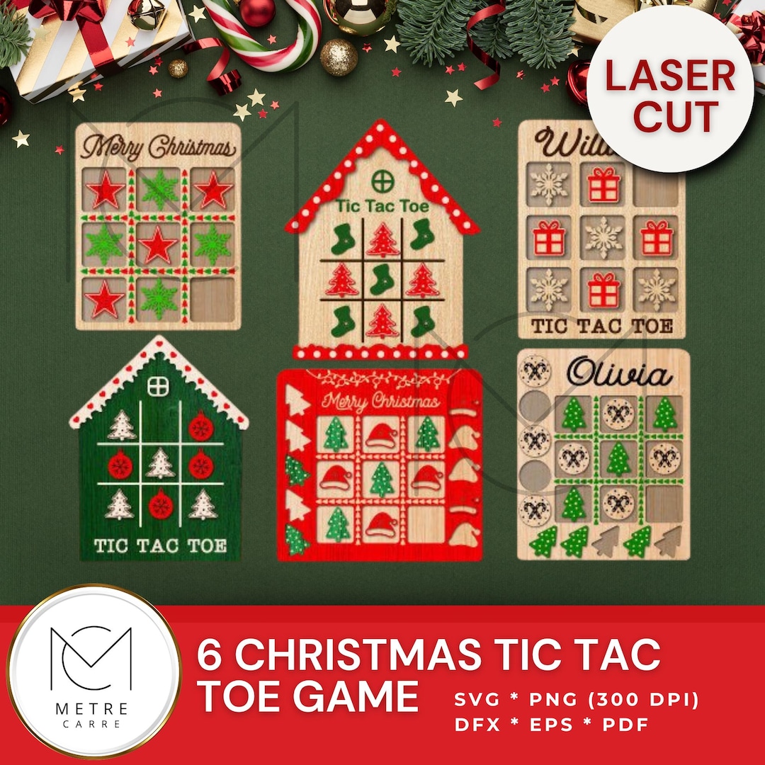 Christmas Tic Tac Toe Game Laser Cut Bundle | Svg, Png, Dxf, Eps, Pdf ...