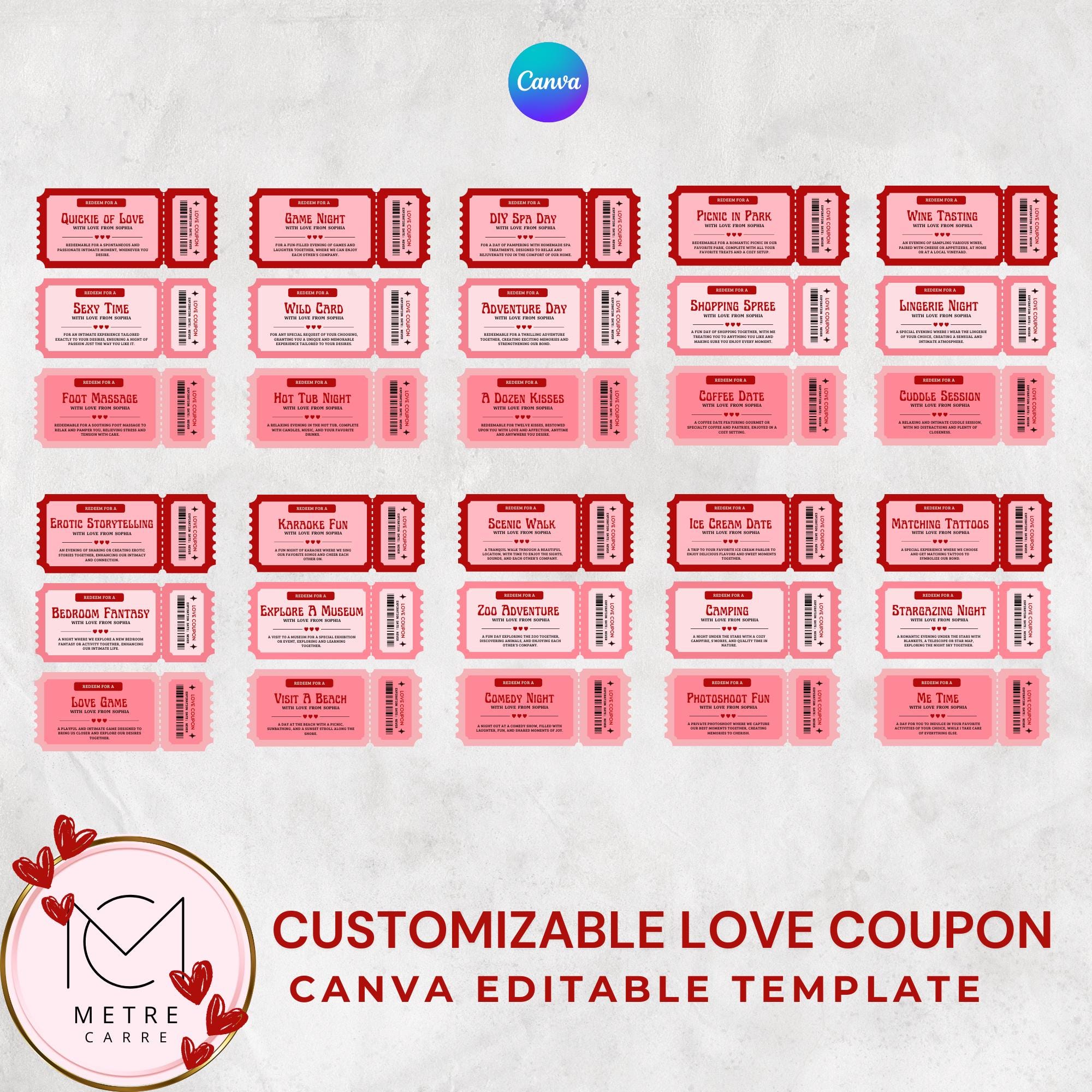 Editable Retro Love Coupon Template, Printable Love Voucher | Valentine ...