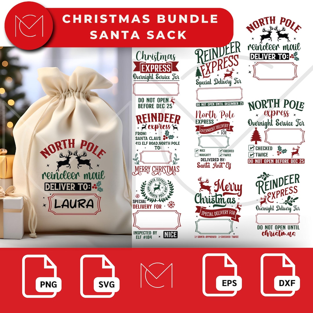 Christmas Santa Sack SVG Bundle | - PNG | EPS | Dxf Files for Cricut ...