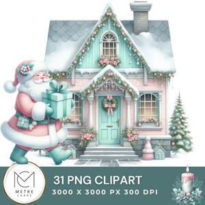 Pastel Mint & Pink Christmas Clipart Bundle 31 PNG Designs Cute ...
