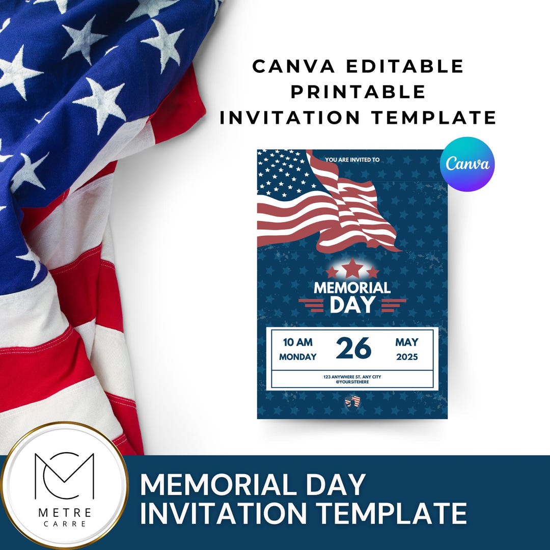 Memorial Day Invitation Template | Editable Canva Design | Patriotic ...