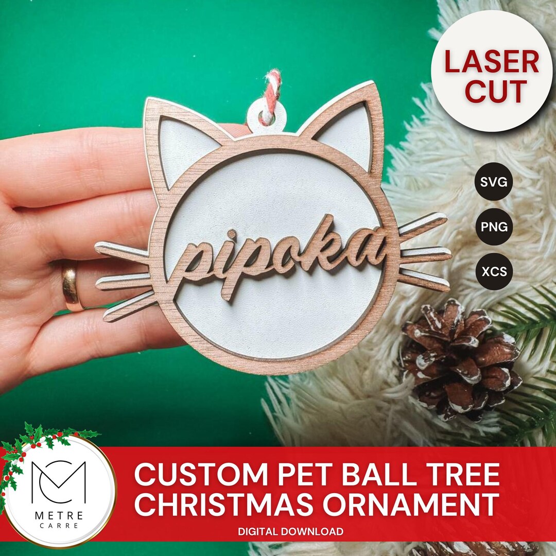 Personalized Kitty Cat Ornament SVG XCS JPEG | Custom Name Laser Cut ...