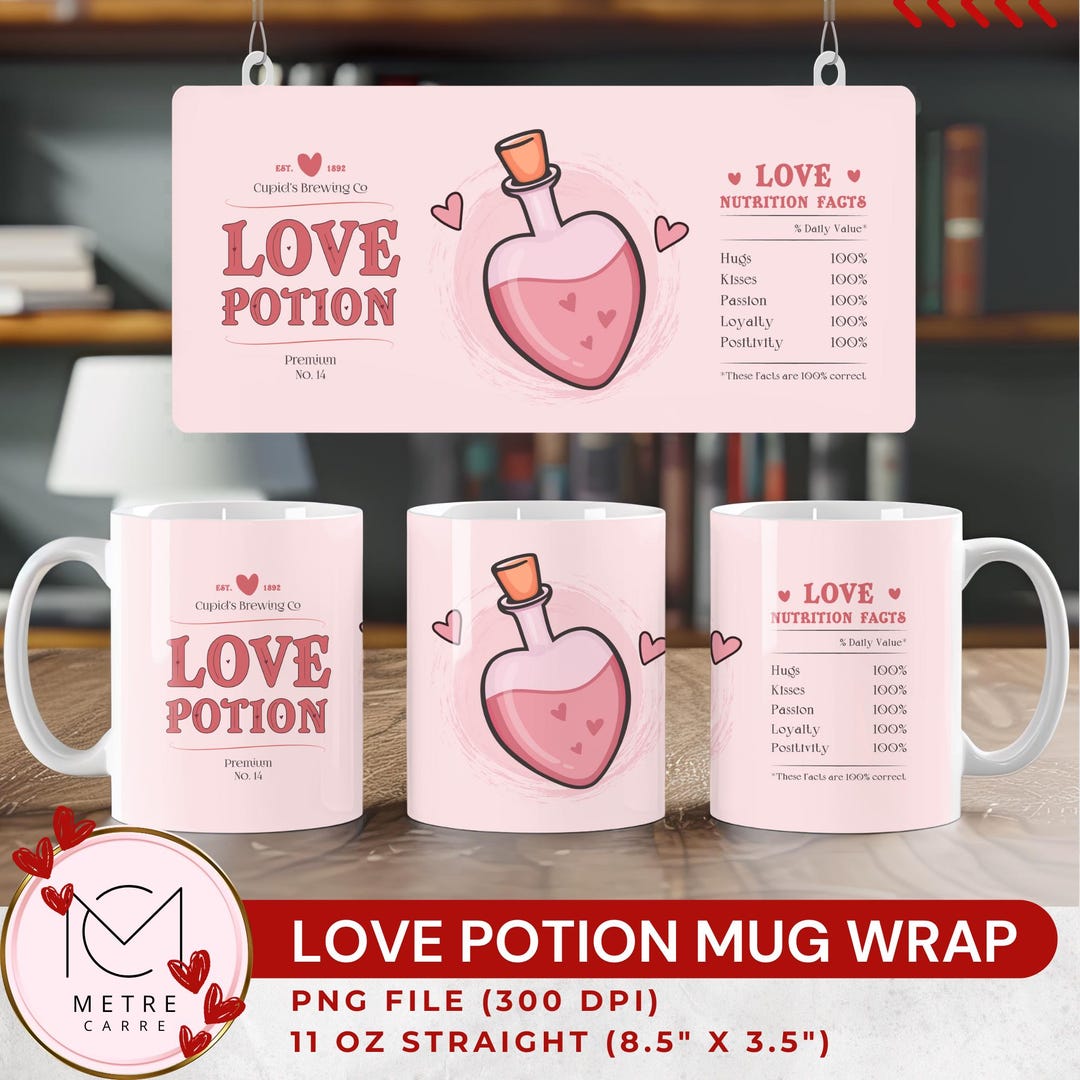 Valentine’s Day Mug Wrap | Love Potion Design | Sublimation PNG for ...