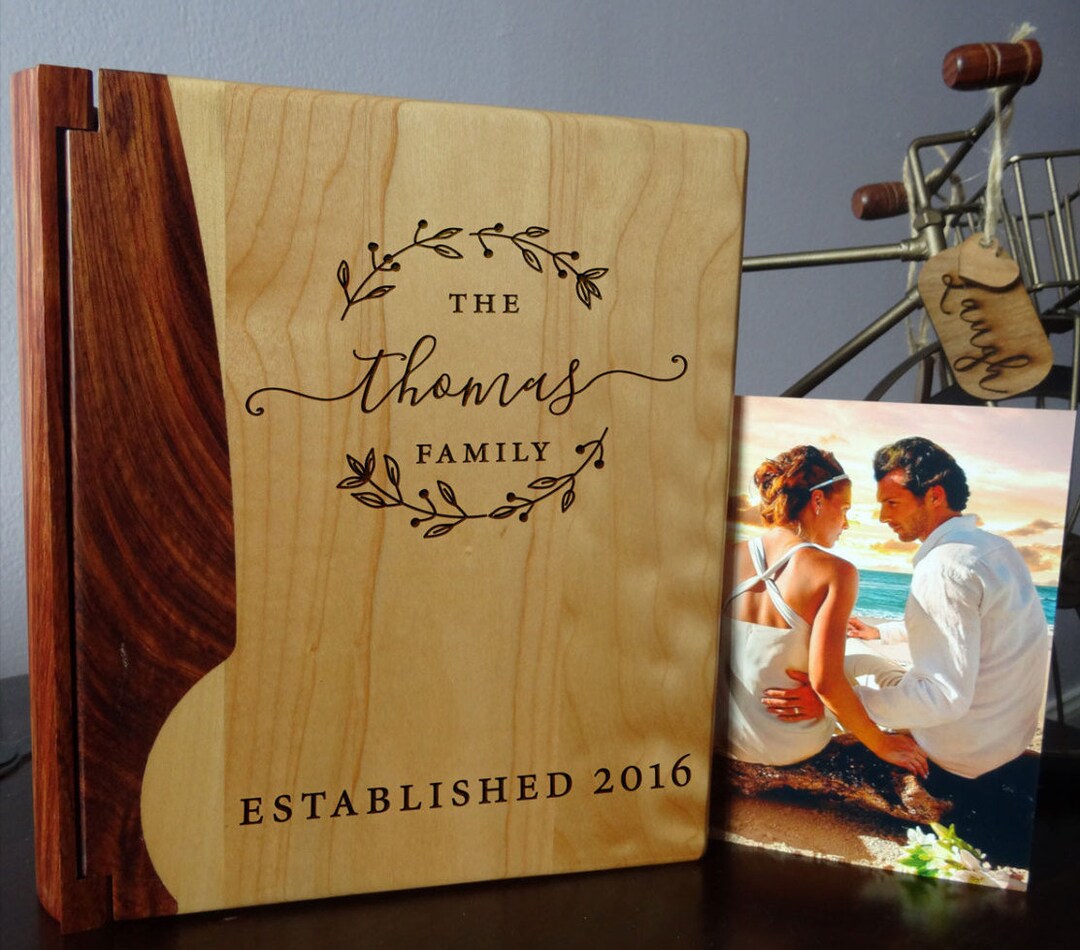 Personalized Wood Cover Photo Album With Beautiful Engraving | Floral ...