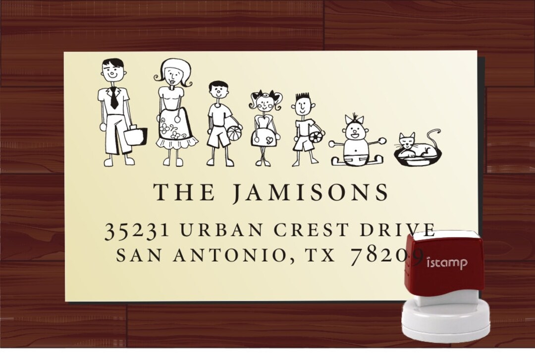 Stick Family Custom Rubber Stamp - SELF INKING Return Address Family ...