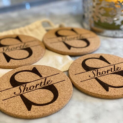 Coaster Gift Set Personalized Cork Coasters Personalized - Etsy