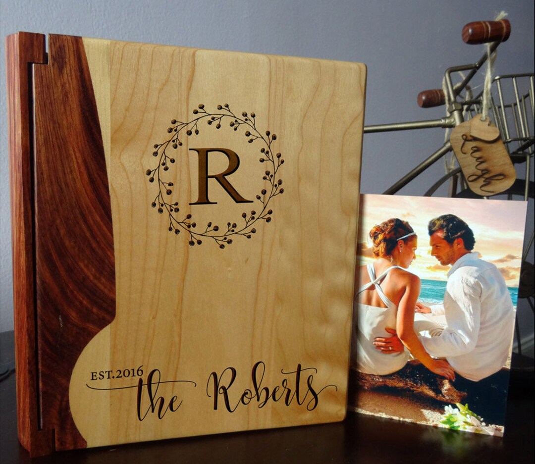 Personalized Wood Cover Photo Album With Beautiful Engraving Monogram ...