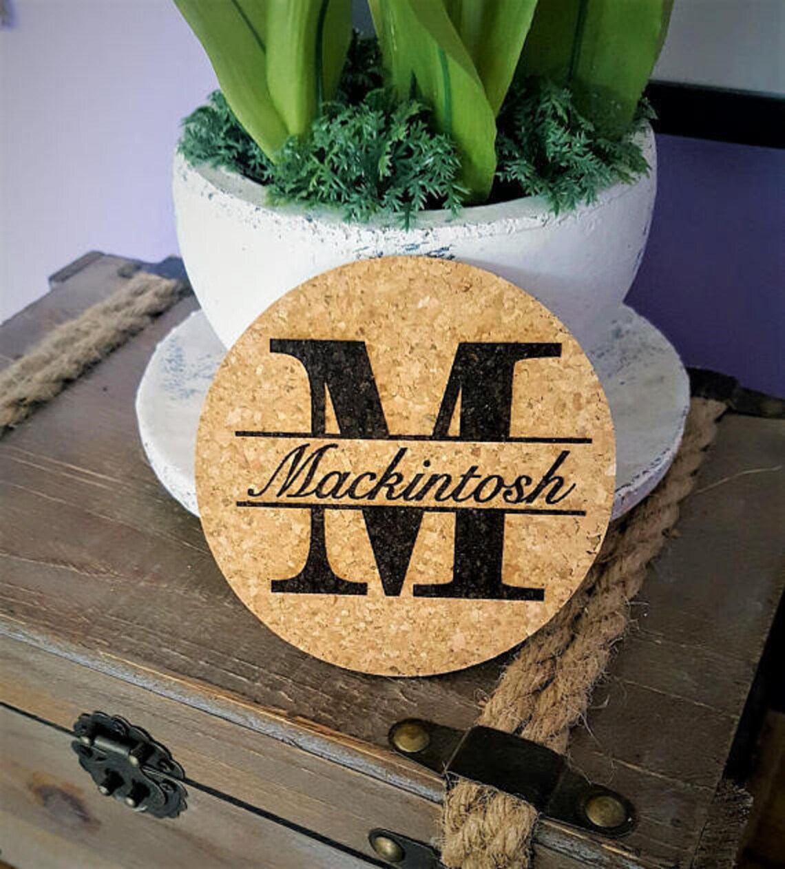 6-pack Monogram Coaster Set Personalized Cork Coasters With - Etsy