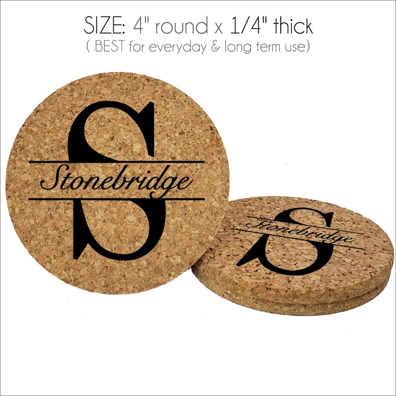 6-pack Monogram Coaster Set Personalized Cork Coasters With - Etsy