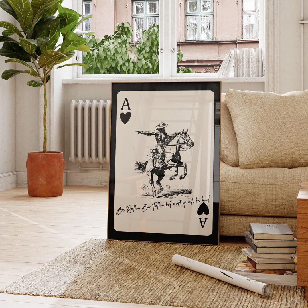 Retro Cowboy Playing Card, Wild West Digital Art, Western Aesthetic ...