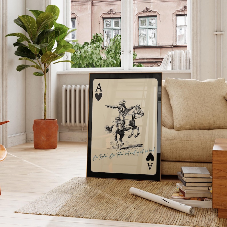 Vintage Cowboy Playing Card Poster: Retro Western Wall Art (digital ...