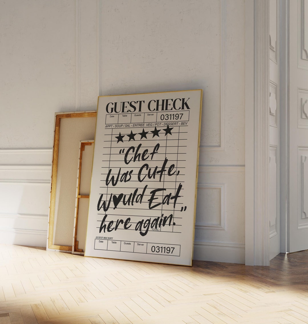 Guest Check Print Digital Download Funny Chef Wall Art Printable Modern ...
