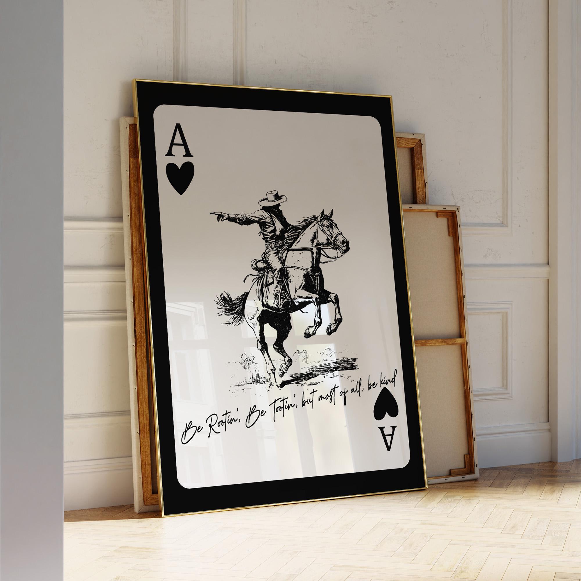 Vintage Cowboy Poster, Western Wall Art, Cowboy Playing Card Print ...