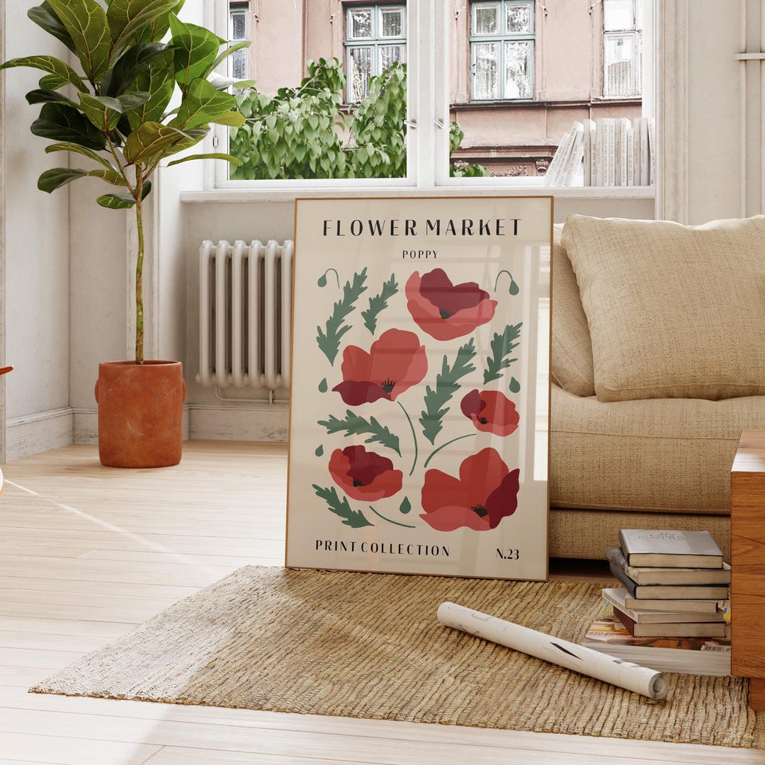 Poppy Flower Poster, Floral Art Print, Boho Wall Decor, Modern Flower ...