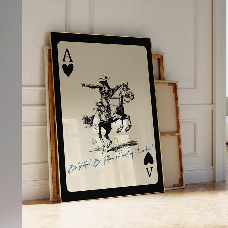Vintage Cowboy Poster, Western Wall Art, Cowboy Playing Card Print ...