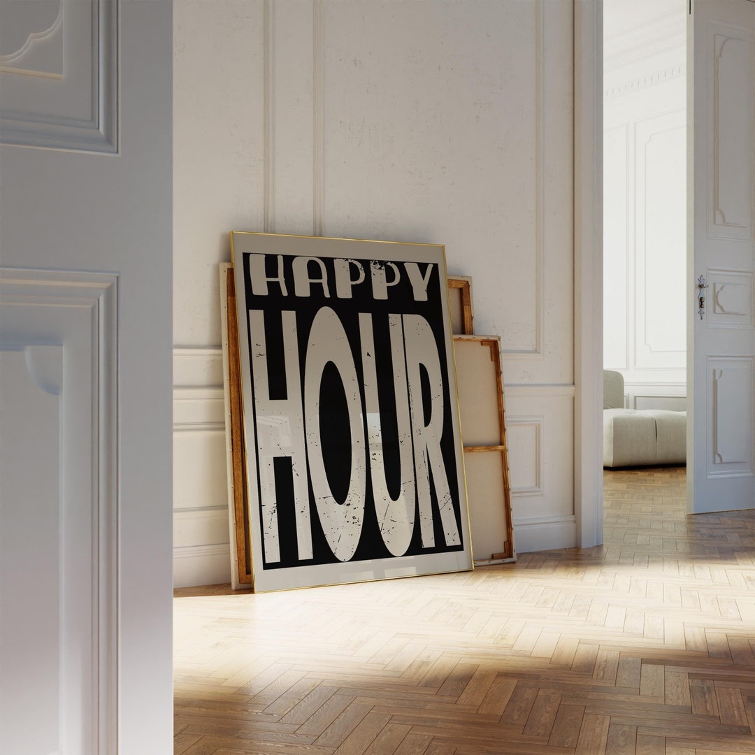 Happy Hour Retro Art Print: Modern Minimalist Wall Decor (digital ...