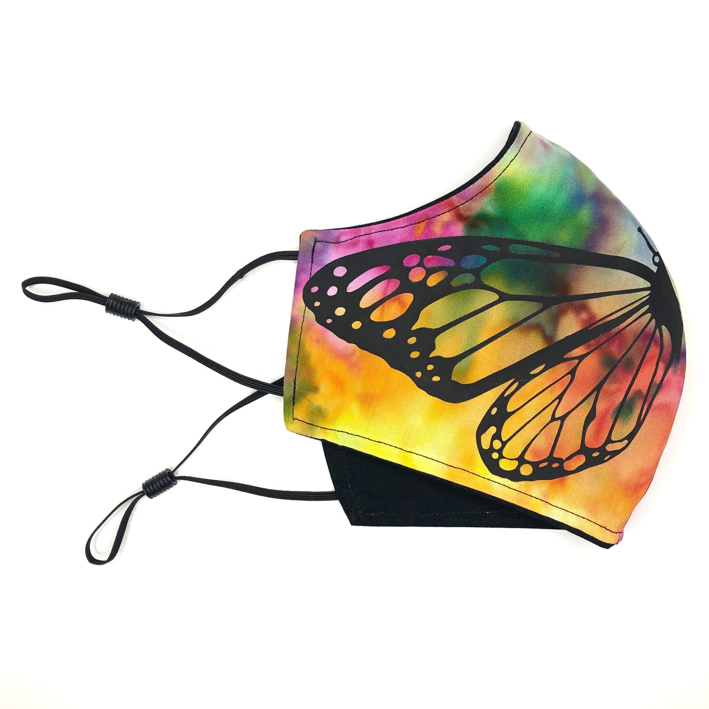MONARCH BUTTERFLY Black on Tie Dye Cotton Washable Face Mask | Etsy