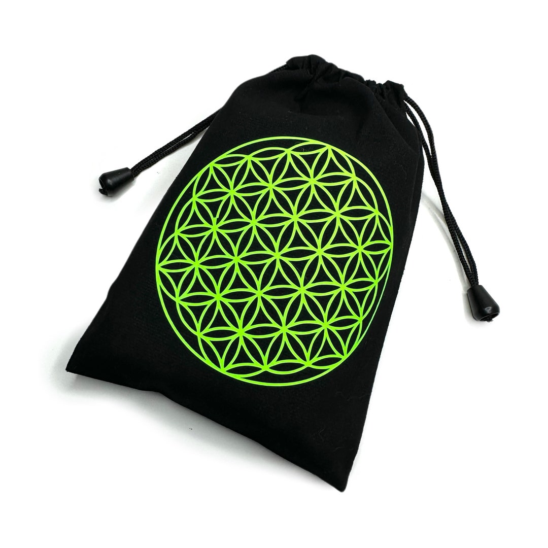 FLOWER OF LIFE Neon Green on Black Velvet Sunglasses Tarot Crystal Bag ...