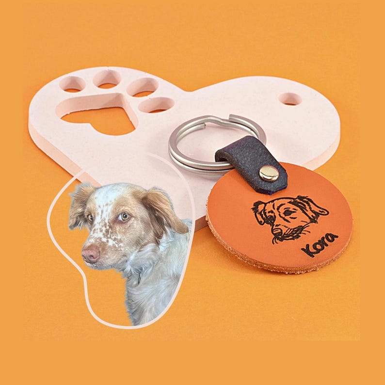 Engraved Pet Portrait Keychain – Leather Dog Image Keychain ...
