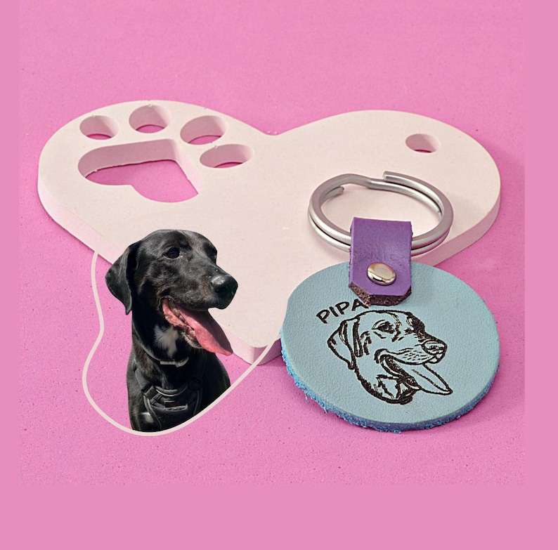 Engraved Pet Portrait Keychain – Leather Dog Image Keychain ...