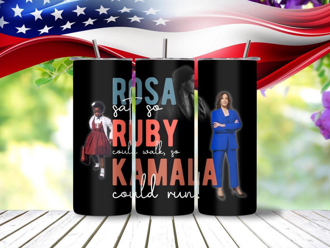 Kamala Harris Tumbler, Rosa Sat Ruby Walk Kamala Run 20oz Stainless ...