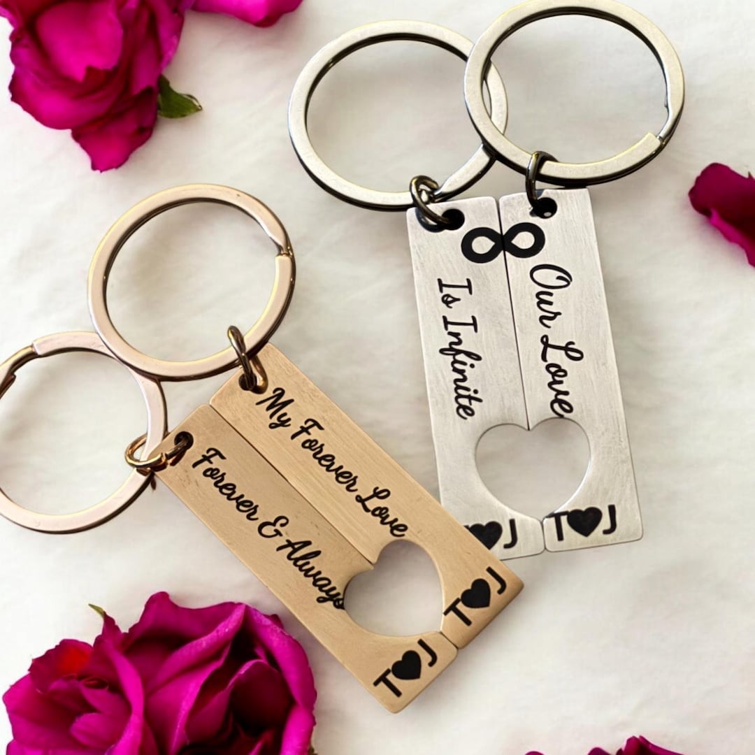 Personalized Couple Keychains, Stainless Steel Heart Cutout, Engraved ...