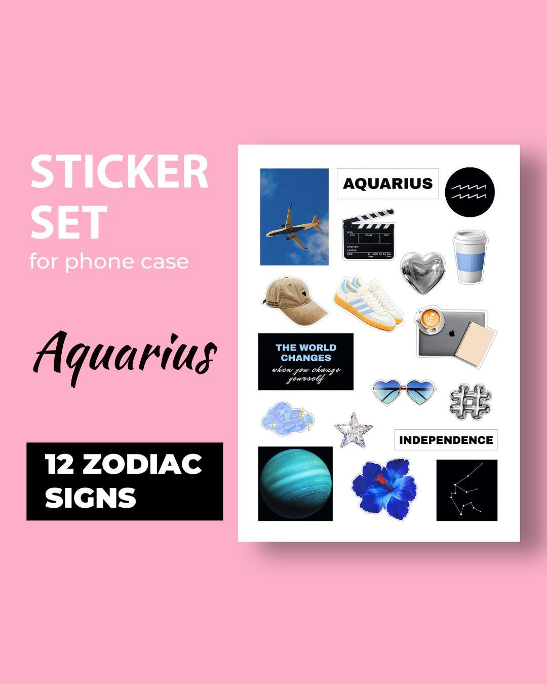 Aquarius Zodiac 3D Stickers – Epoxy Stickers for Phone Case - Etsy