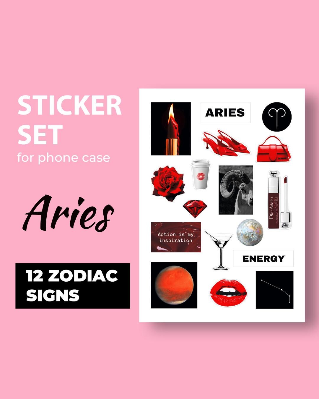 3D Stickers Set Aries for Phone Case Zodiac Sticker Pack Aries Gift ...