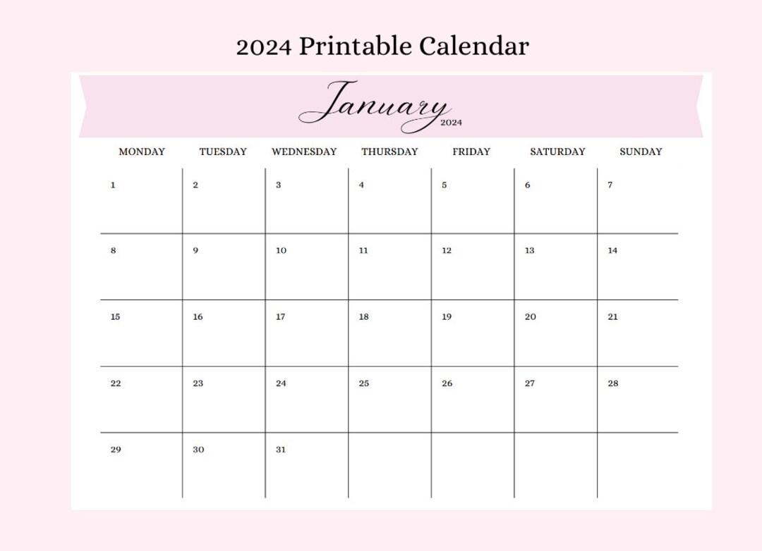2024 Printable Calendar - Pink - Etsy