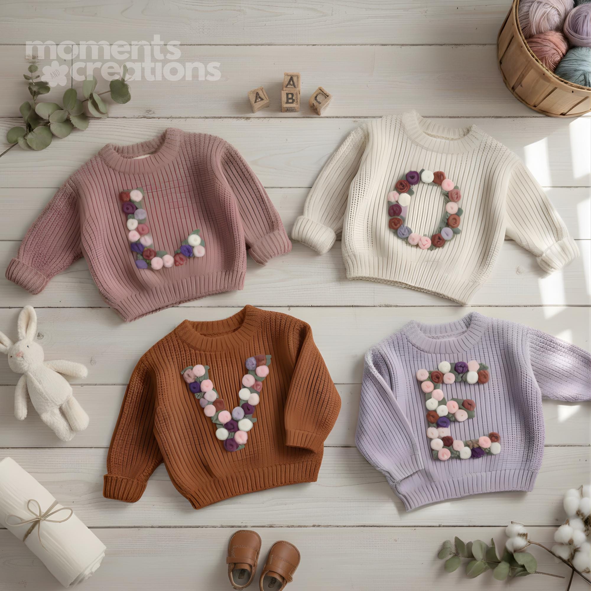 Hand Embroidered Custom Floral Monogram Baby Sweater: Personalized Kids ...