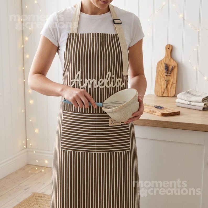 Personalized Embroidered Striped Apron With Custom Name : Chic Cotton ...