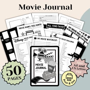 Digital Printable Movie Review Journal for Movie Lovers Cinema Watching ...