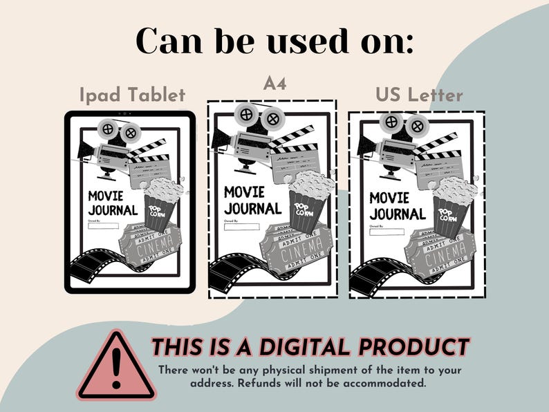 Digital Printable Movie Review Journal for Movie Lovers Cinema Watching ...