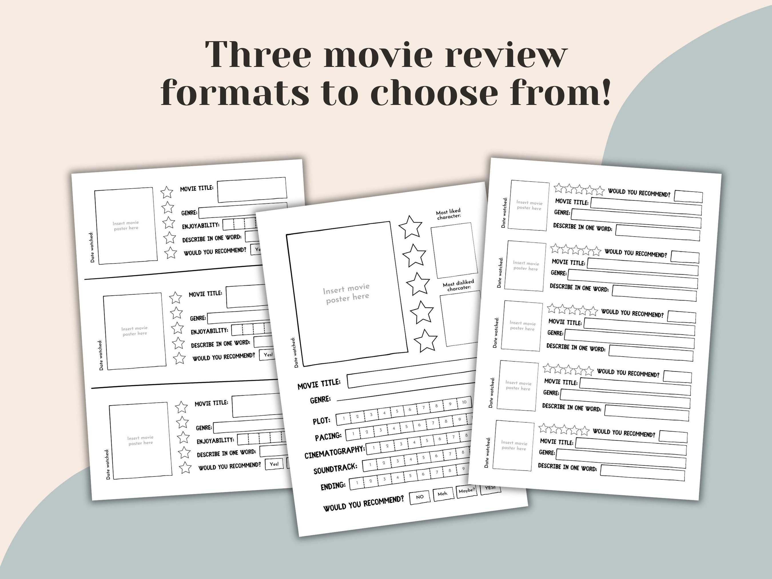 Digital Printable Movie Review Journal for Movie Lovers Cinema Watching ...