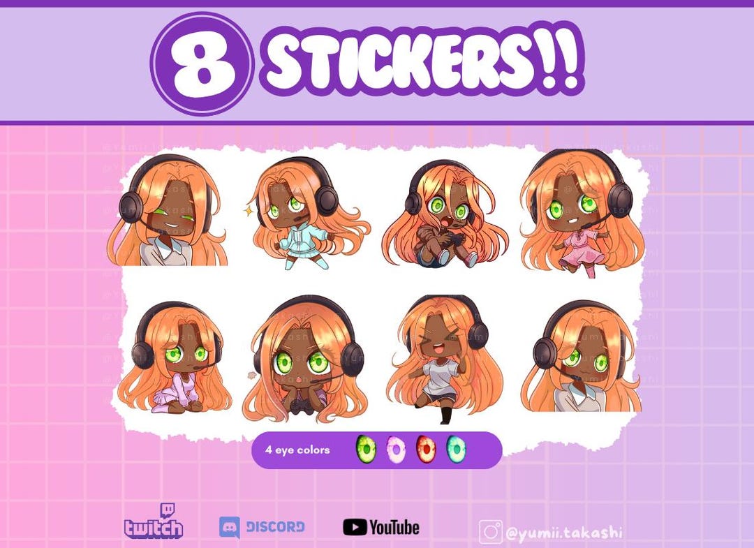 SUPER PACK Stickers Chibi Cute Kawaii Girl Ginger Hair Dark Skin in the ...