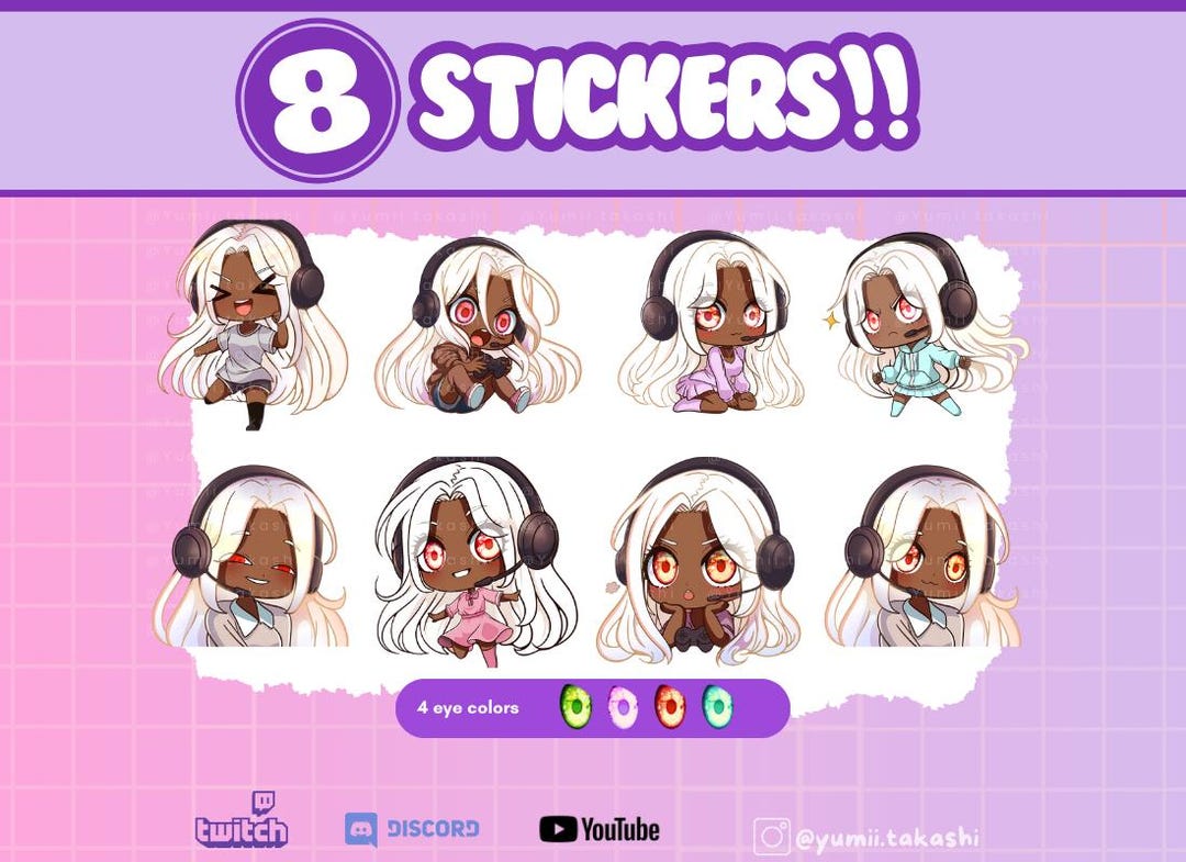 SUPER PACK Stickers Chibi Cute Kawaii Girl White Hair Dark Skin in the ...