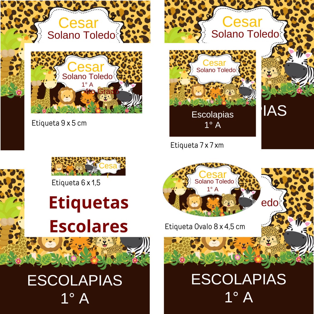 Kit Planchas Labels School Stickers Safari Zoo Animals Stencils ...